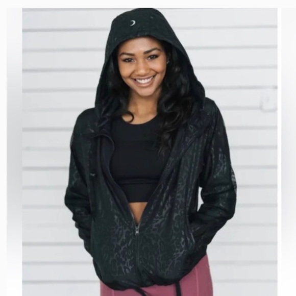 ZYIA | Jackets & Coats | Zyia Super Light Black Leopard Hooded Jacket ...